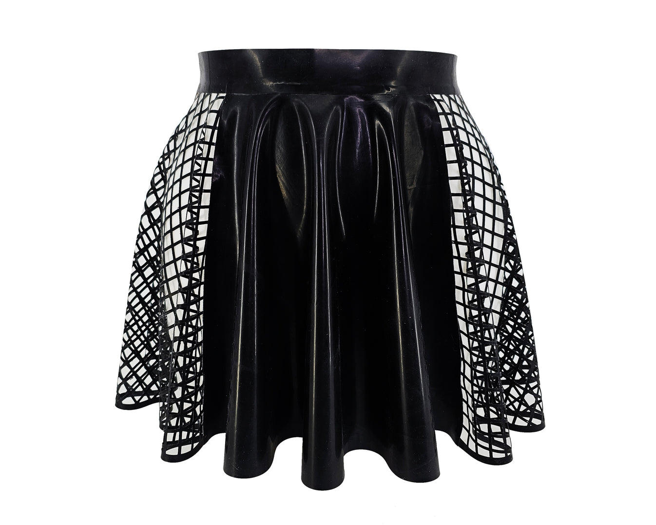 Lasercut latex fishnet panelled full circle skater skirt – Lottielatex